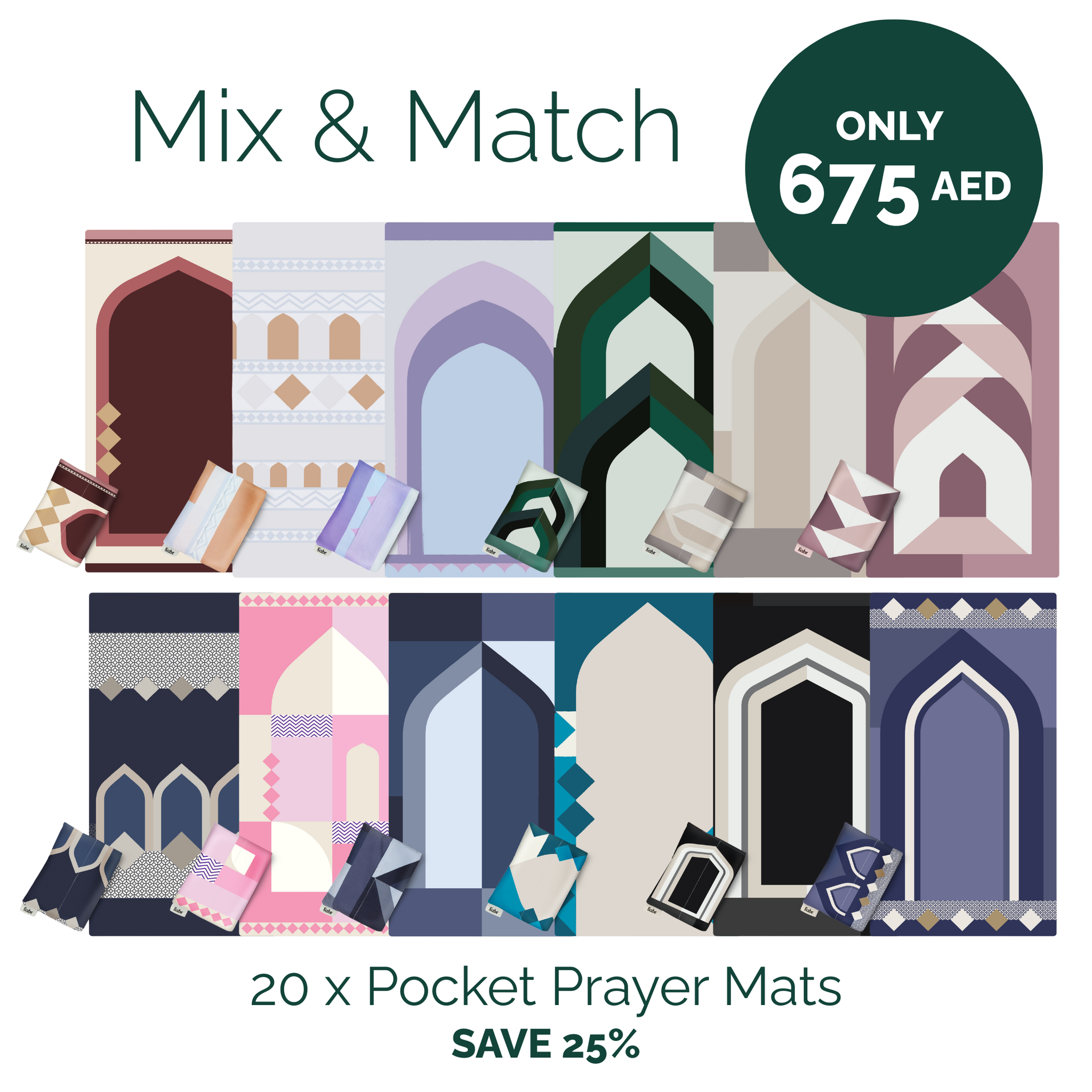 20 x Pocket Prayer Mats (Mix & Match) For 675AED